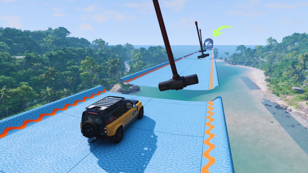 BeamNG.drive Dangerous Ramp Obstacle Course With Hammers And Rings ...