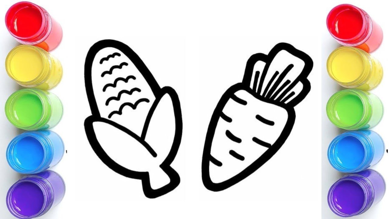 Easy Sweetcorn & carrot drawing, painting and colouring for kids and ...