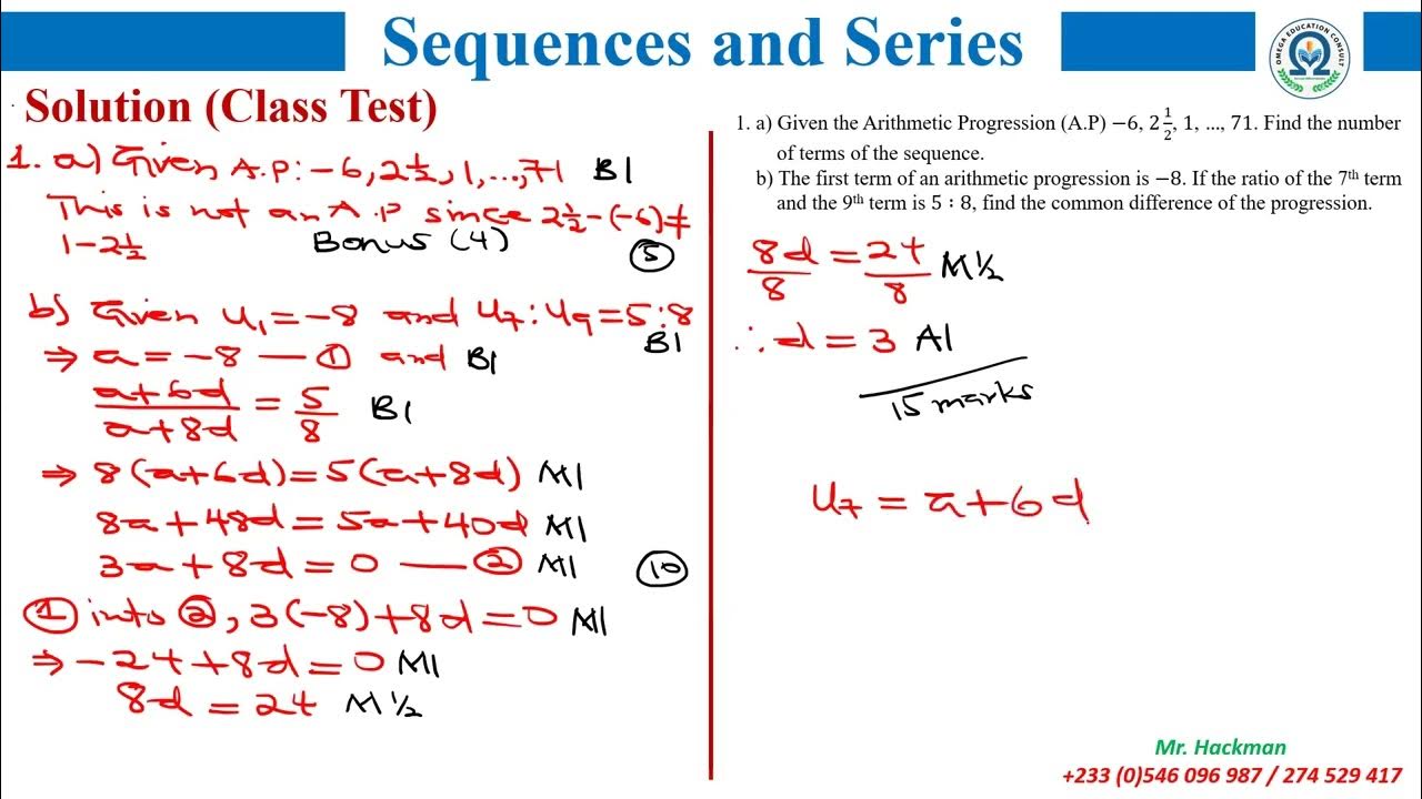 SEQUENCES AND SERIES: Solution to Class Test - YouTube