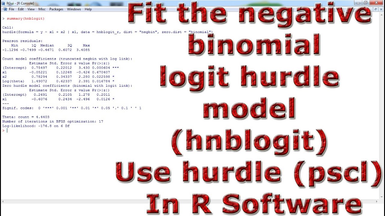 Fit the negative binomial-logit hurdle model (hnblogit) Use hurdle ...