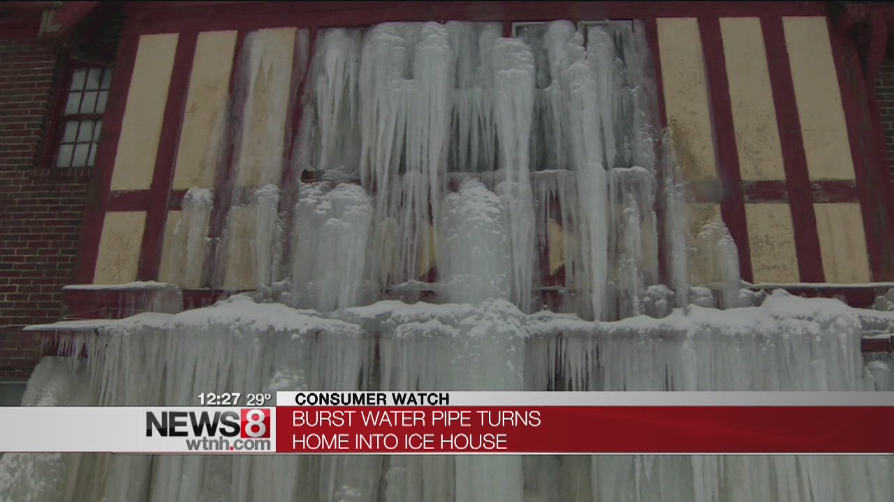 Water from burst pipe freezes down side of Detroit home - YouTube