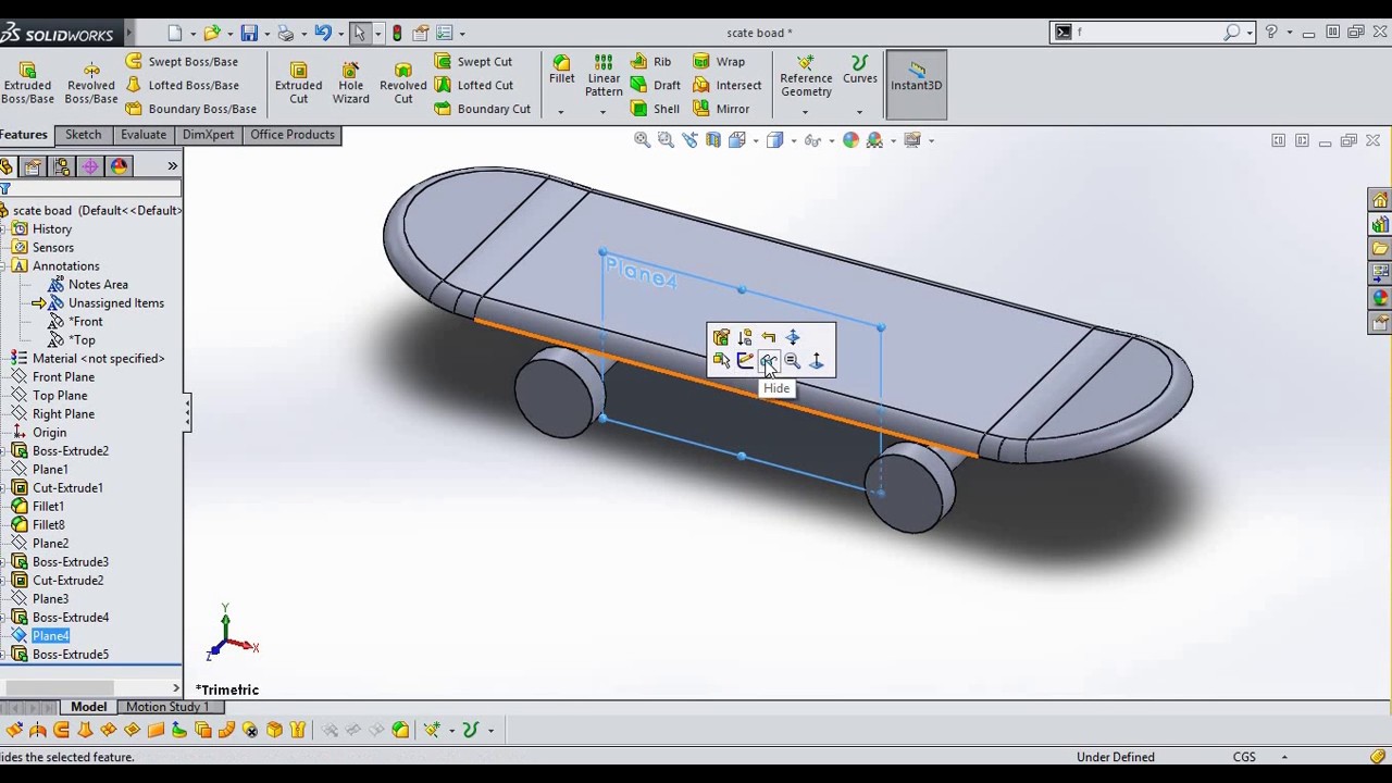 SolidWork Tutorial How to make a Skateboard - YouTube