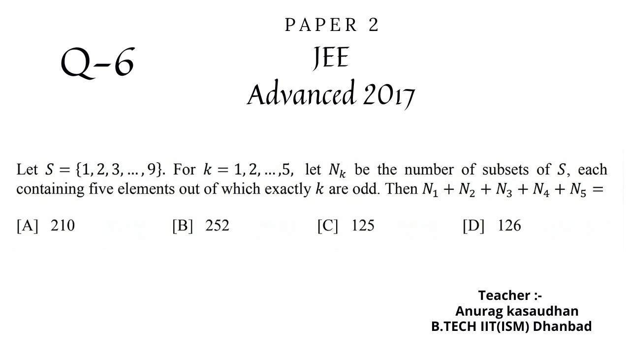 JEE Advanced 2017 Math Paper 2 (Q 6) solution | IIT JEE Maths | # ...