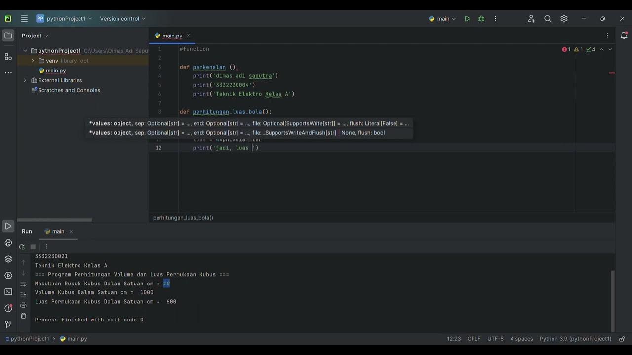 Menghitung Luas Sebuah Bola Menggunakan Function Pada Python - YouTube