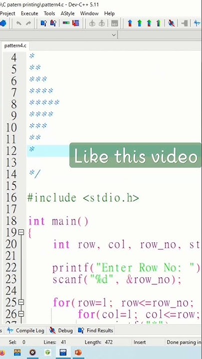 #shorts Part-4|| C Pattern Printing Programs 💥🔥🔥💥🔥🔥#cpatterns - YouTube