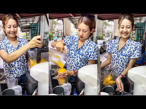 SO CUTE! Thai Lady Sell Mango Smoothie with Beautiful Smile