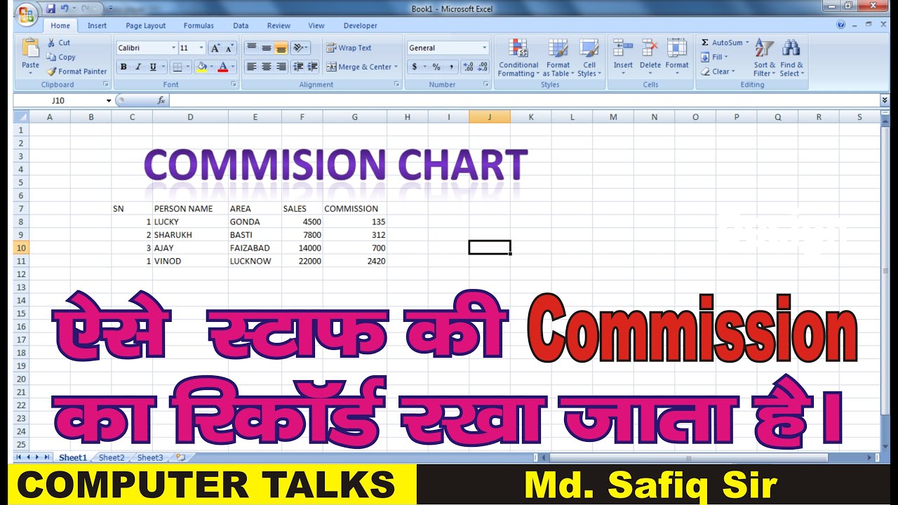 Sales commission report in excel. Commission chart in Ms Excel. #Excel ...