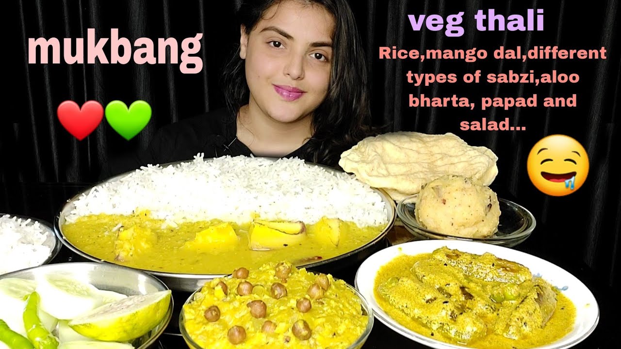 Homely Food Mukbang: Rice, Mango Dal, Different types of sabji, Bharta ...