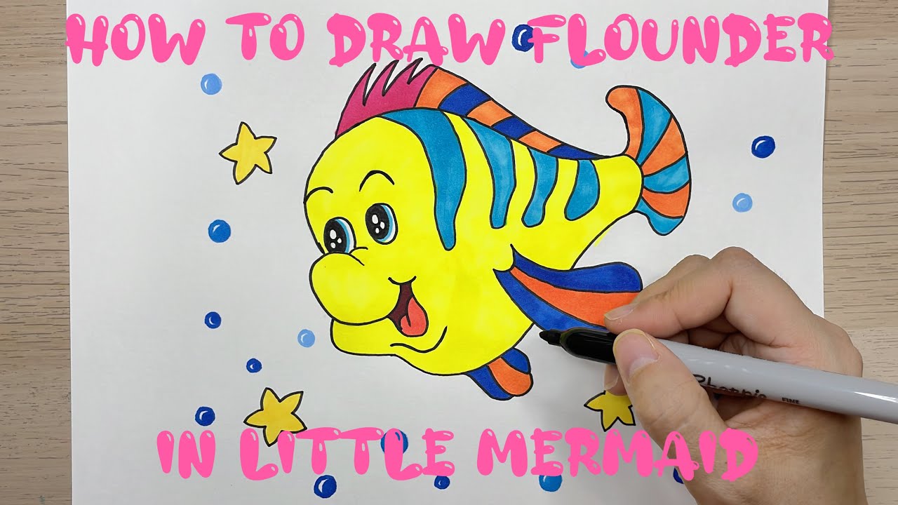 How to Draw Flounder in Little Mermaid with Colorful Markers - Easy and ...