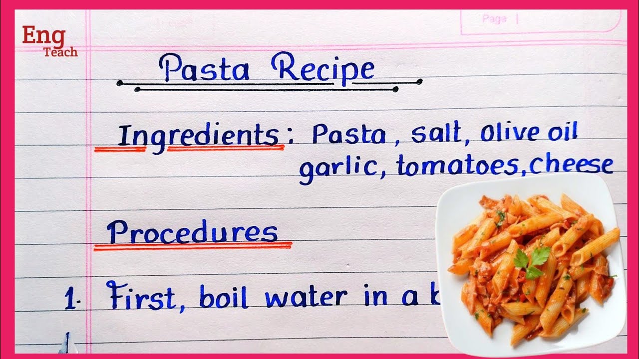Pasta recipe writing in English | Recipe writing | English writing ...