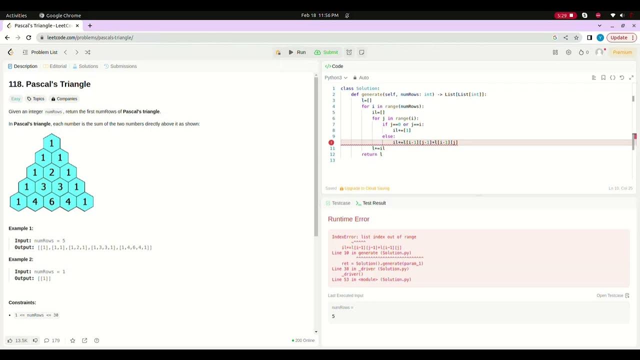 leetcode-118 easy|My brain aint braining sorry|Using chatgpt|Being dumb|just learning ...