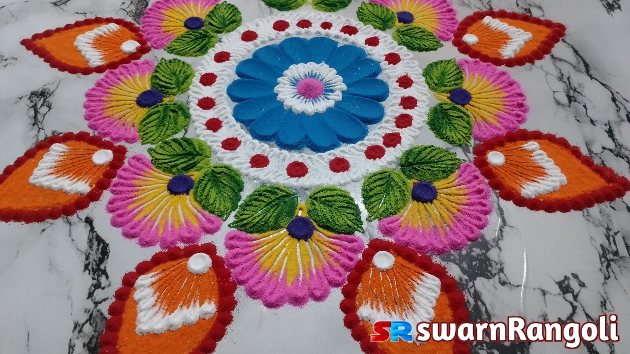 big rangoli for festival || how to make rangoli easy and beautiful ...
