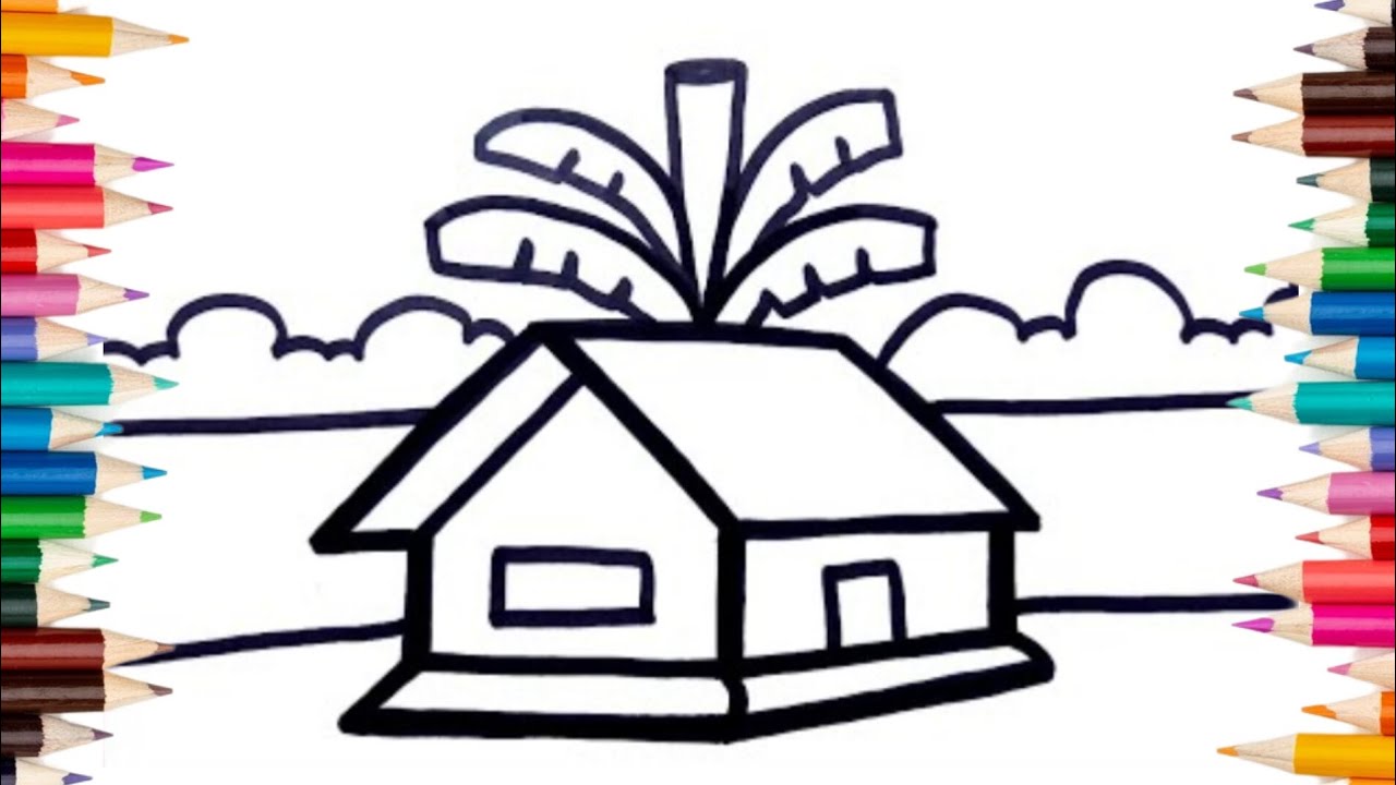 🏡🏠House drawing, coloring for kids & toddlers |How to draw house for ...