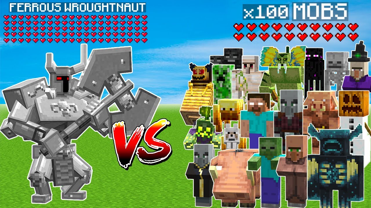 Ferrous Wroughtnaut vs x100 All Mobs in Minecraft - Mob Battle - YouTube