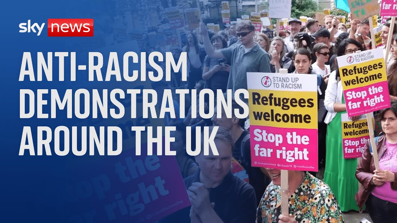 Anti-racism demonstrations take place around the UK - YouTube