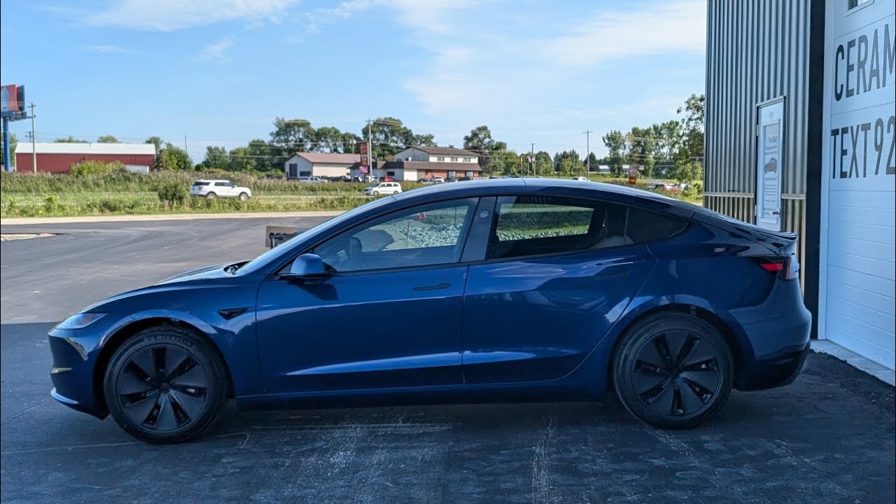 New 2024 Deep Metallic Blue Tesla Model 3 with a Premium Hydrophobic ...