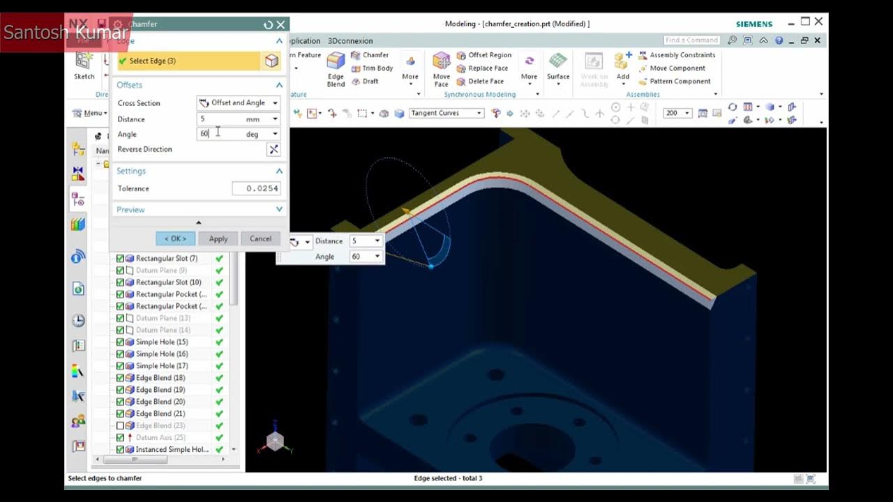 NX 12.0 | SIEMENS | Walkthrough - Creating Chamfers - YouTube