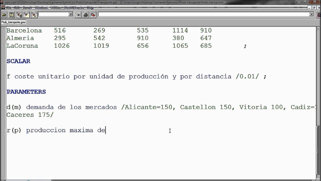 GAMS - Ejemplo de transporte con programación lineal - CAChemE.org ...