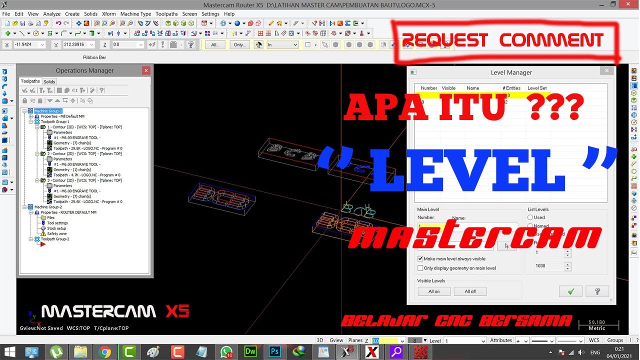 PENJELASAN LEVEL DI MASTERCAM#belajarcnc.#Belajarcncbersama#Tutorial ...