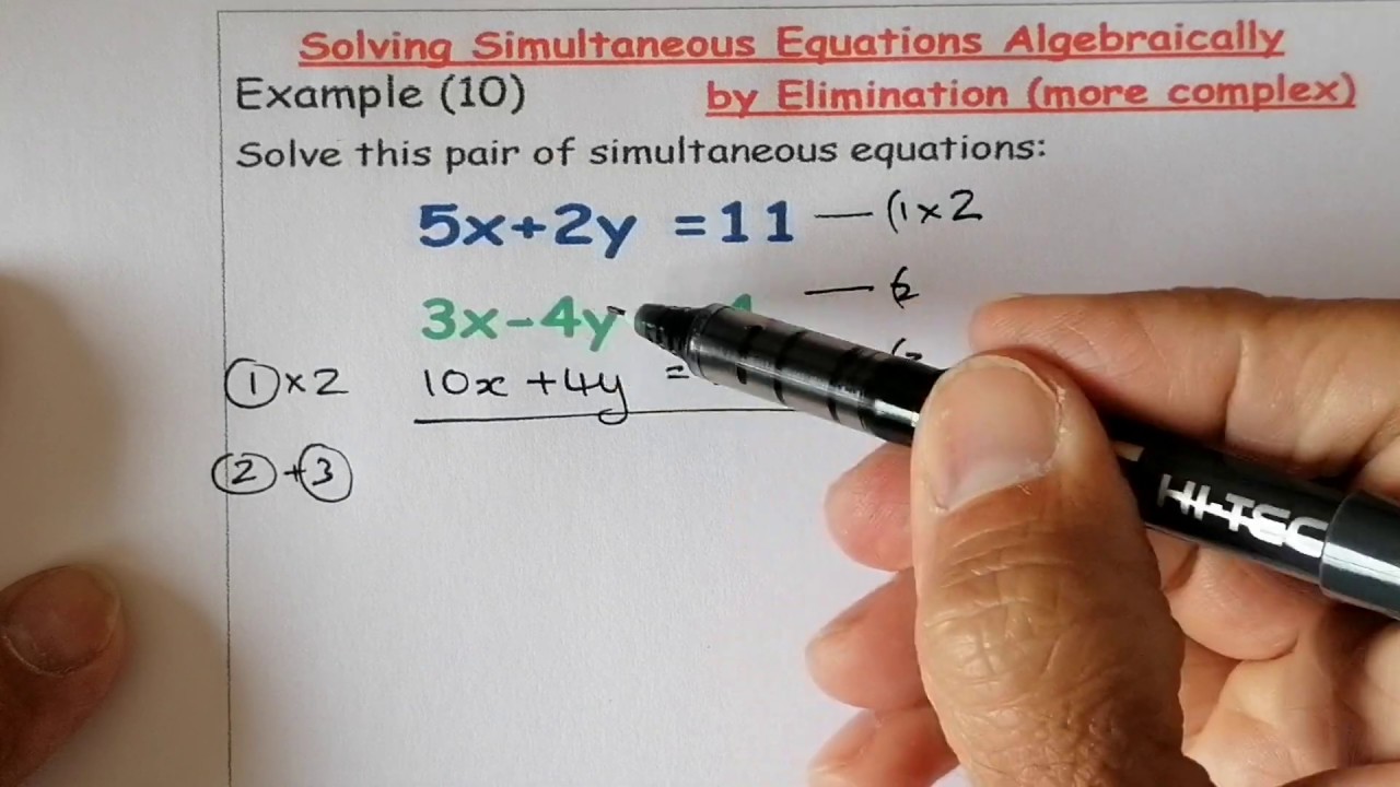 Solving Simultaneous Equations by Elimination 2of2 (more complex) - YouTube