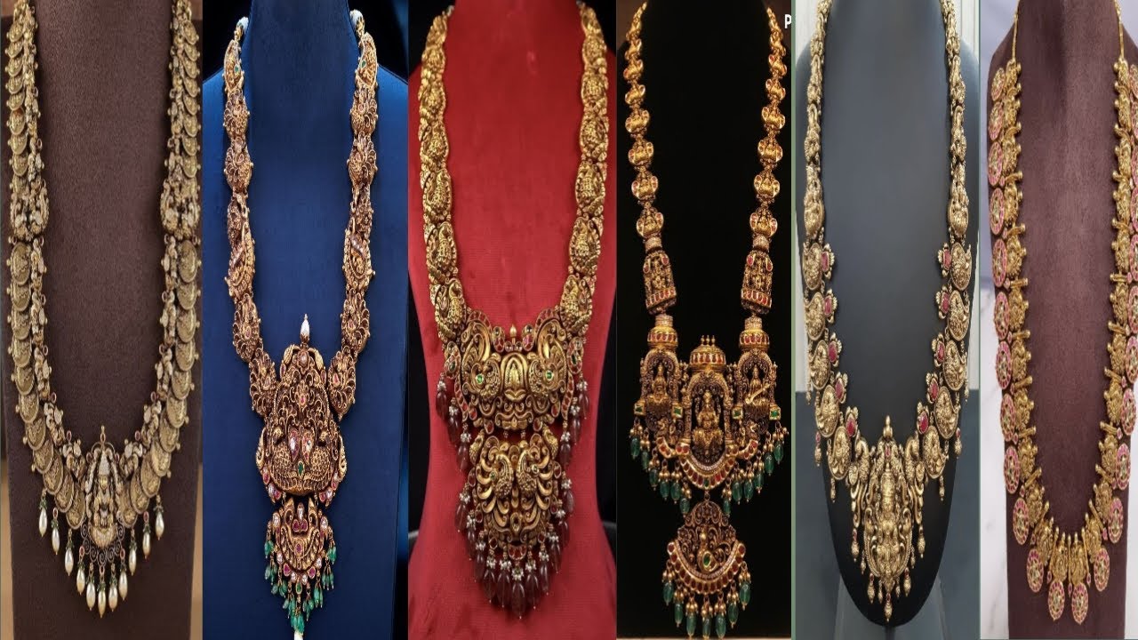 💕Latest Antique Gold Long hara designs /Nakashi Gold designs/ bridal ...