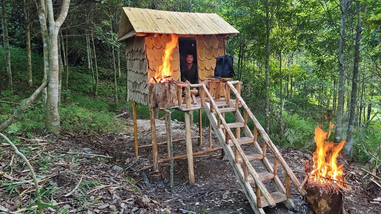 7 Days Alone Building an Off Grid Log Cabin, using hand tools - Start ...