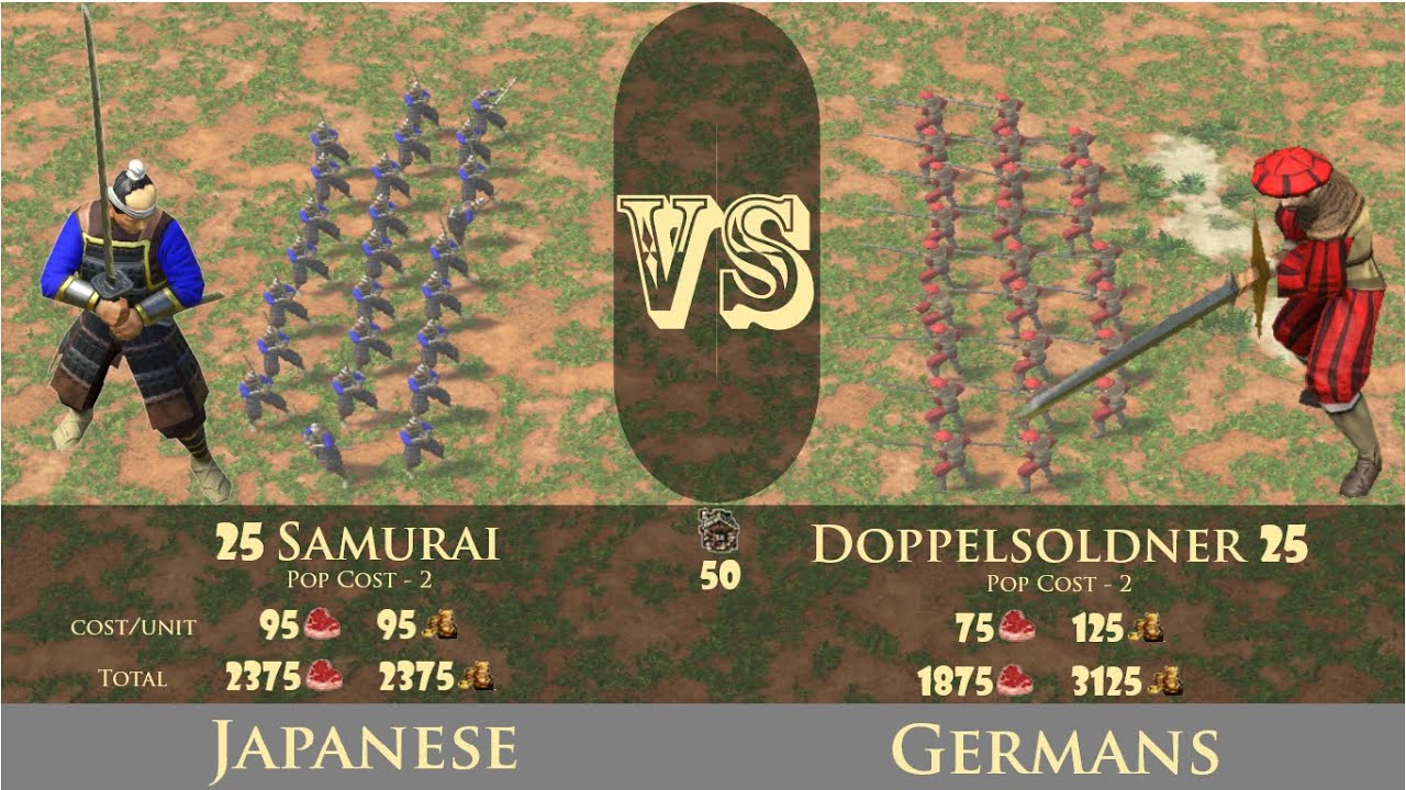 25 Samurai vs 25 Doppelsoldner | Unique Units | Age Of Empires III ...