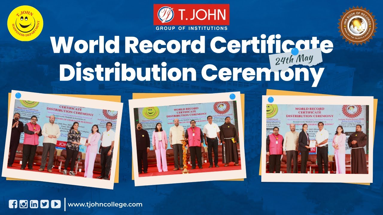 World Record Certificate Distribution Ceremony by T. John Group of ...