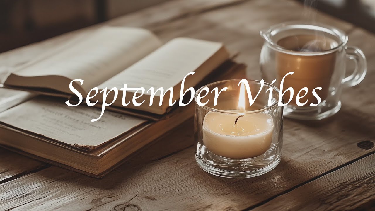 Relaxing September Vibes Cozy Wooden Table Setup with Books 📚, Candles ...