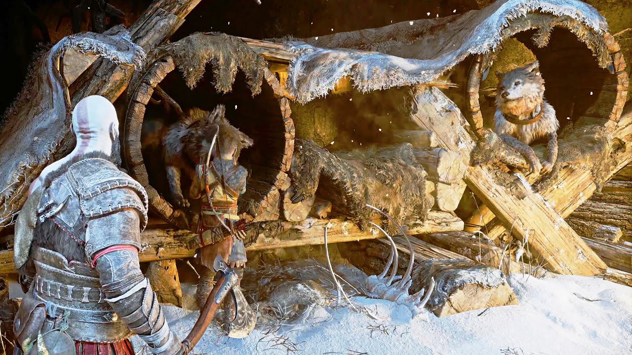 Atreus pets Svanna and Speki - God of War Ragnarok - YouTube