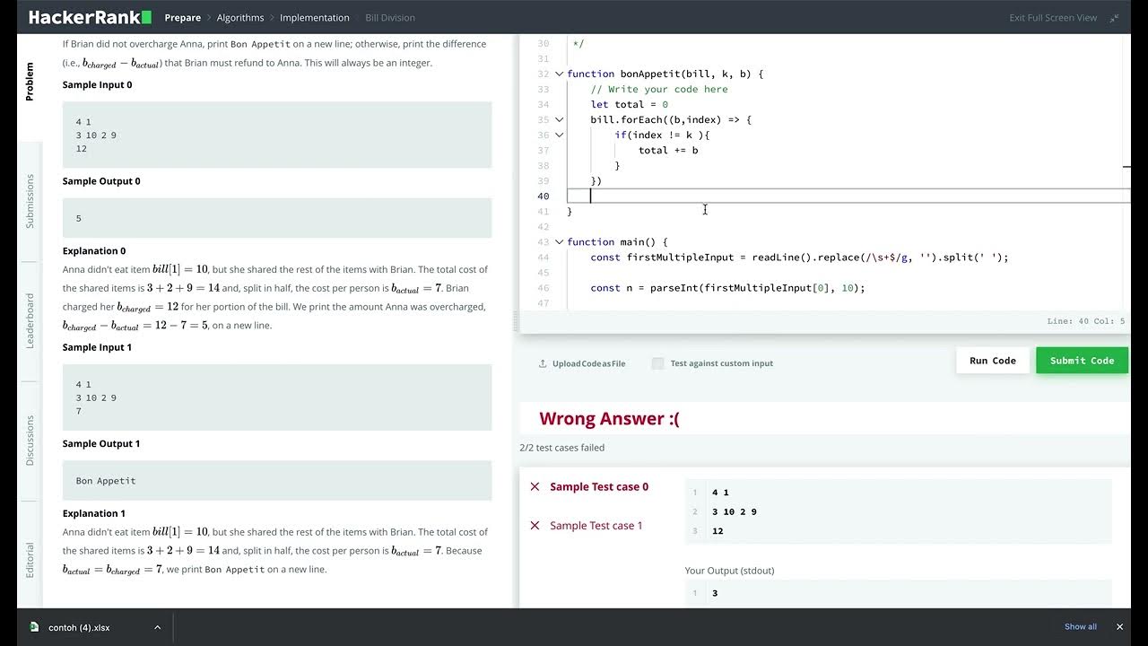 Hackerrank Algorithms Solution Bill Division Javascript Youtube