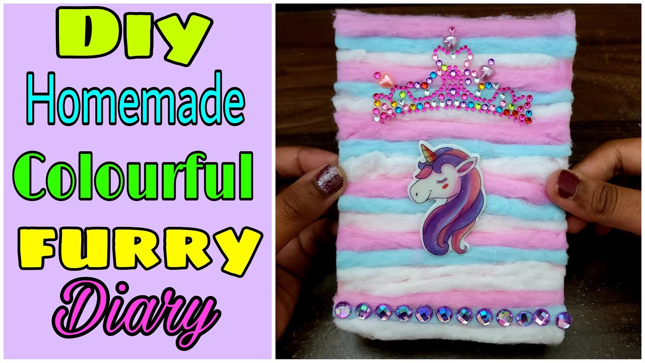 DIY Unicorn Fur Diary/Notebook 🦄 🤩 HomeMade Colourful Cute FUR Diary ...