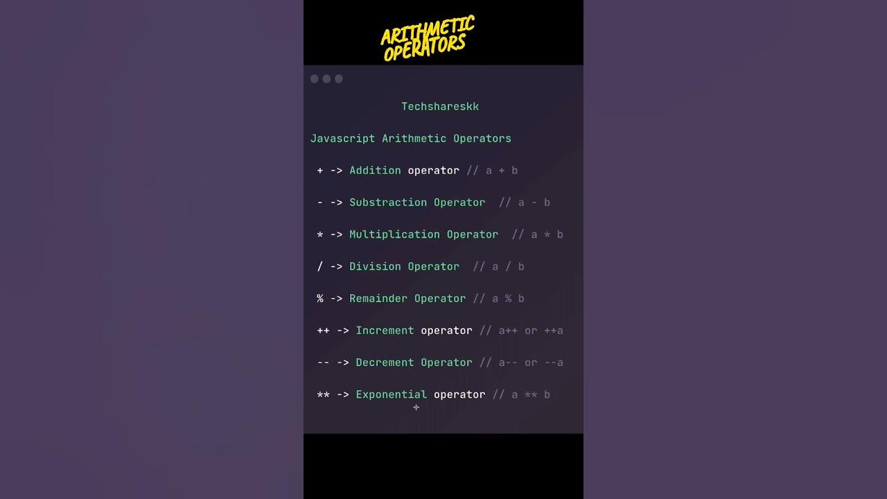 Arithmetic Operators Javascript Javascriptforbeginners Trendingshorts Trendjng Learning