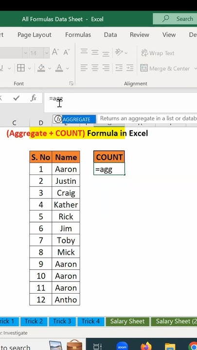 Count function in Excel | How to use aggregate formula in Excel | Count+Aggregate #excel - YouTube