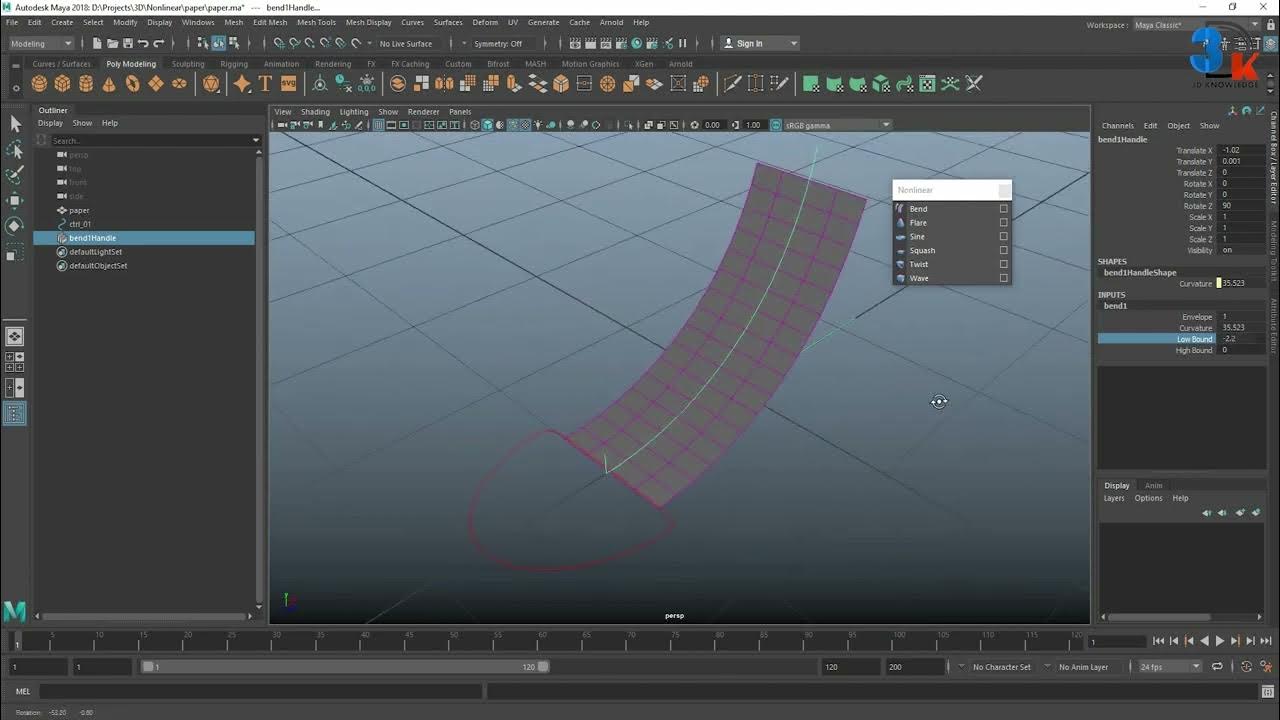 Nonlinear Maya Rigging | Bend Deformer Maya | Rigging By Deformer Maya | Maya Deformer - YouTube