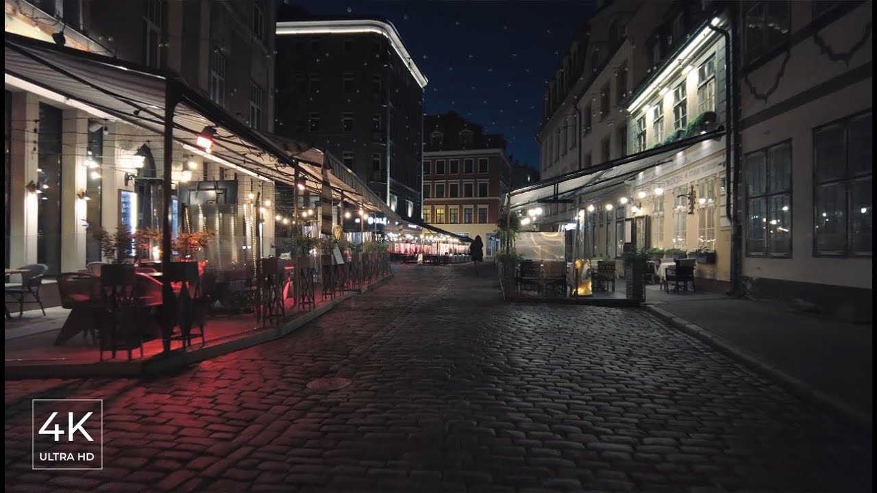 Night City Life in Riga Old Town - Street Sounds, Latvia - ASMR [4K ...