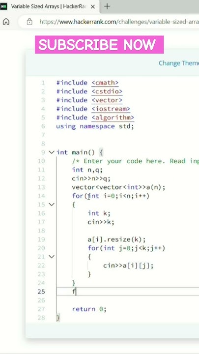 Variable Sized Array in C ++ Hackerrank || Subscribe for more shorts - YouTube