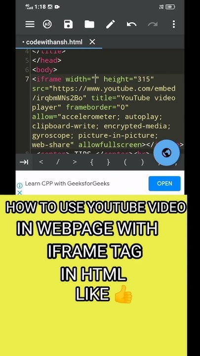 HOW TO USE YOUTUBE VIDEO EMBED IN HTML #shorts #viral #trending #html #css #java #php #coding # ...