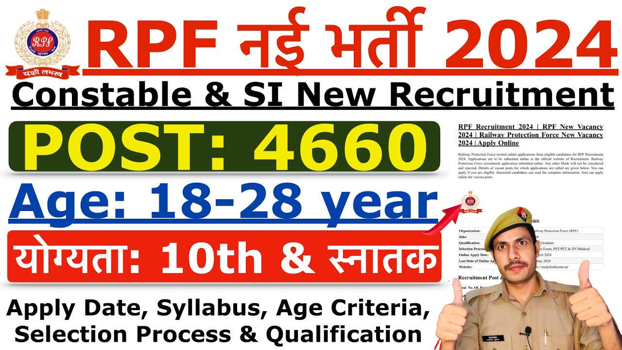 RPF New Recruitment 2024 | RPF Constable & SI New Vacancy 2024 | Age ...