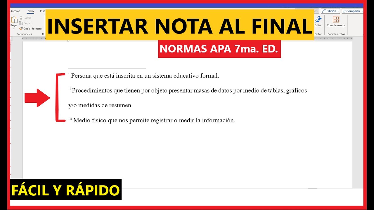 Cómo insertar NOTA AL FINAL de un TRABAJO según NORMAS APA 7ma ...