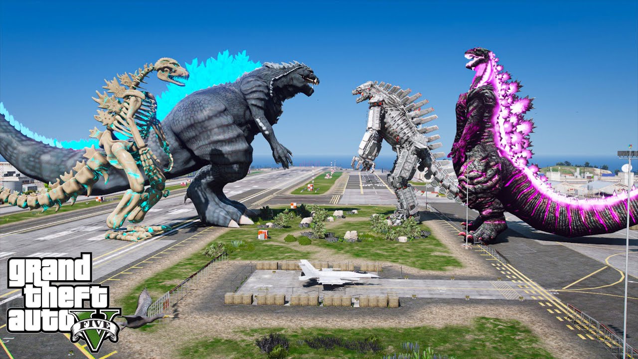 Atomic Skeleton Godzilla, Ultima Godzilla vs Shin Godzilla, Mechagodzilla - God Fight ( GTA V ...