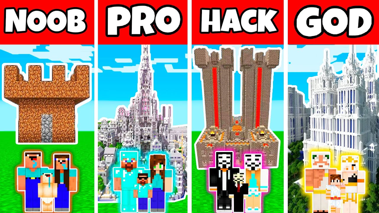 Minecraft: FAMILY MODERN CASTLE BUILD CHALLENGE - NOOB vs PRO vs HACKER ...