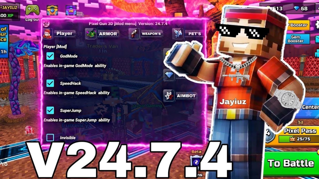 PIXEL GUN 3D ||24.7.4|| MOD MENU BY JAYIUZ - YouTube