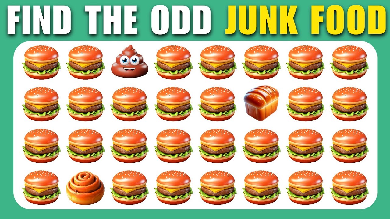 Find The Odd One Out - Junk Food Edition 🍔🍟🍕 Emoji Quiz | Quizzer Bee ...