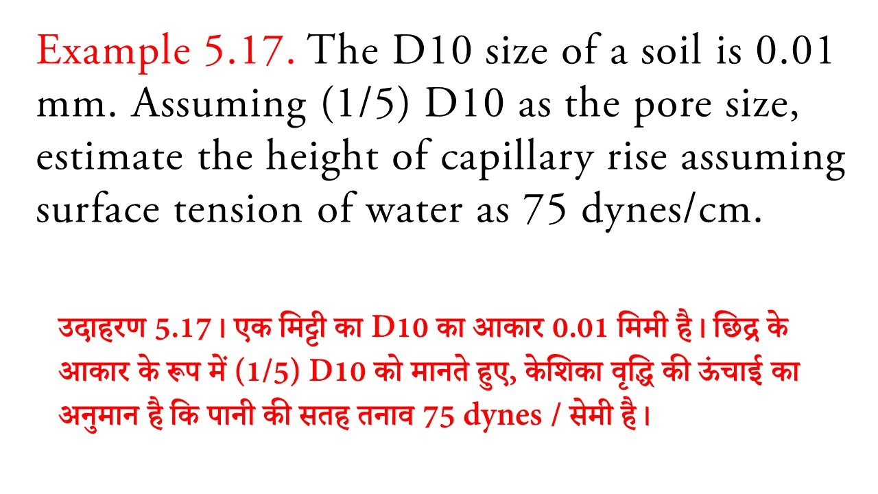 D10 size of a soil is 0.01 mm. Assuming (1/5) D10 as the pore size ...