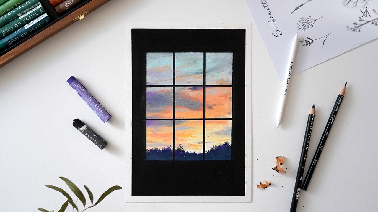 Landscape painting with Oil Pastel 'Window' : '힐링영상' 크레파스/오일파스텔 기초 '창문 ...