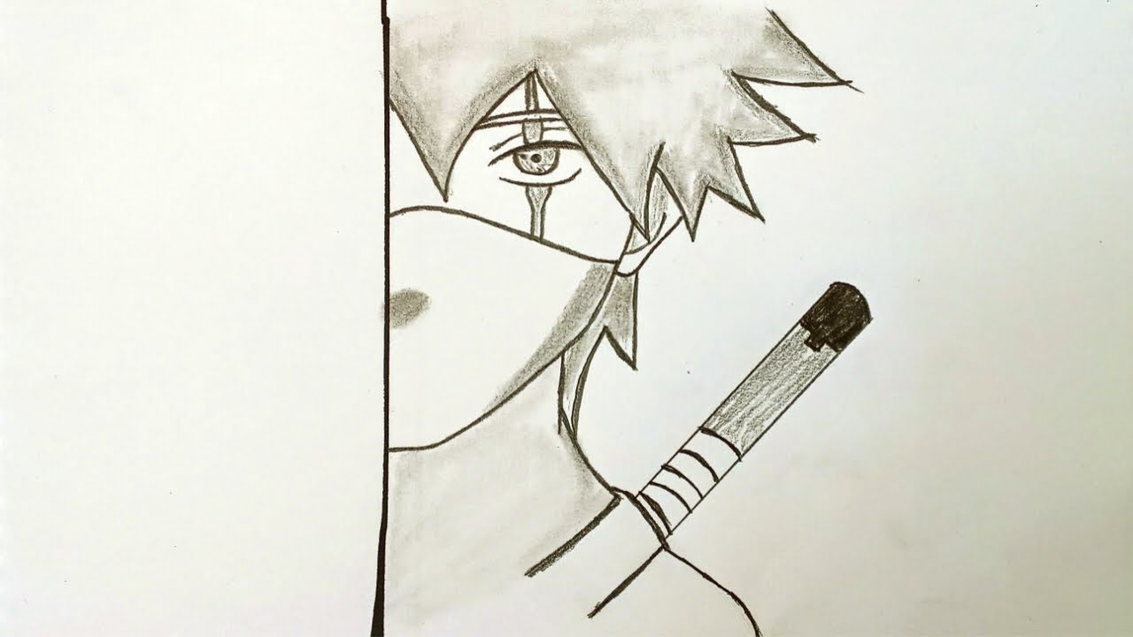 Easy anime half face drawing | How to draw Anime Ninja ( Kakashi ) step ...