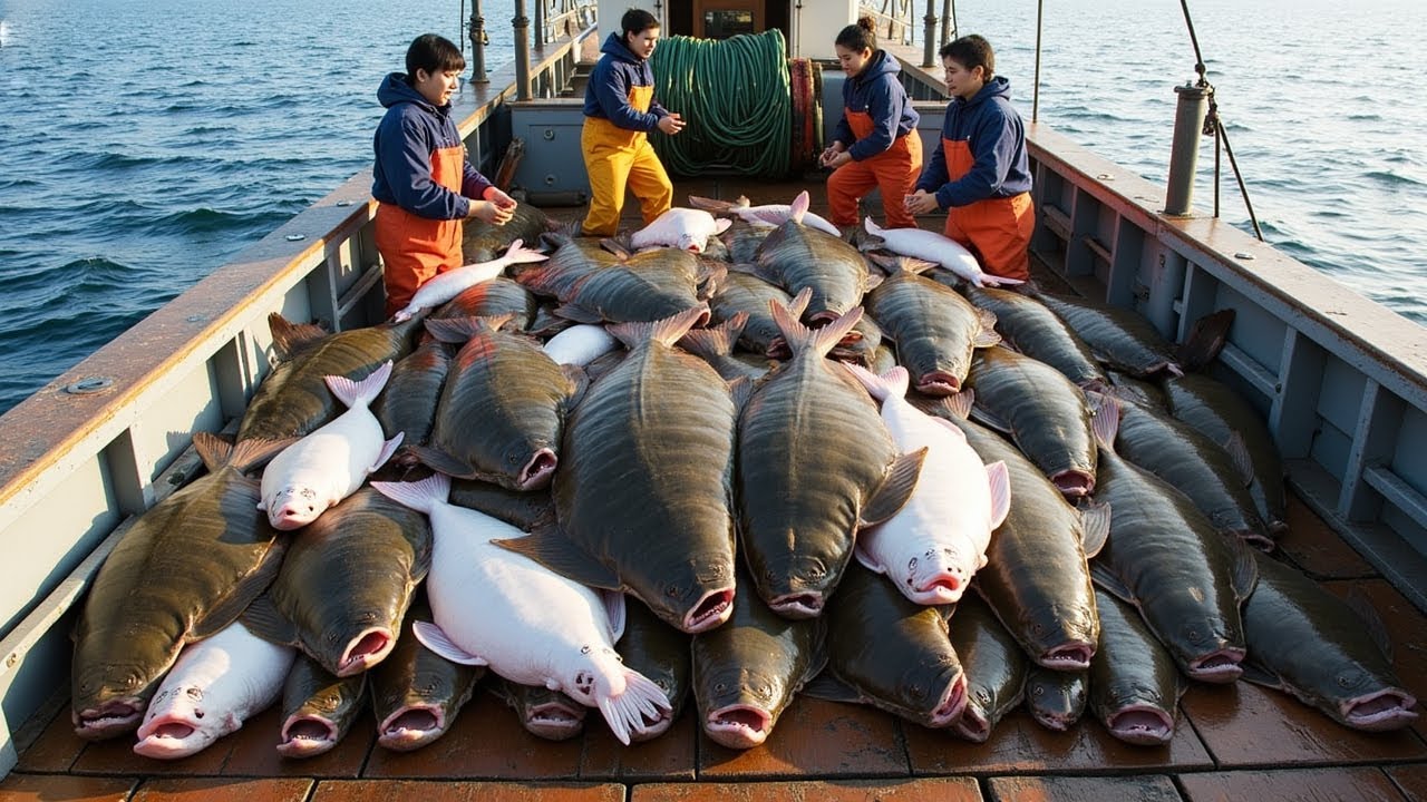 Close up of Flounder Fishing with Long Line at Sea, Thousands of ...