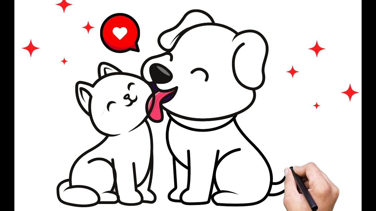 How to Draw Dog and Cat | Dog and Cat Love | Draw Creative - YouTube