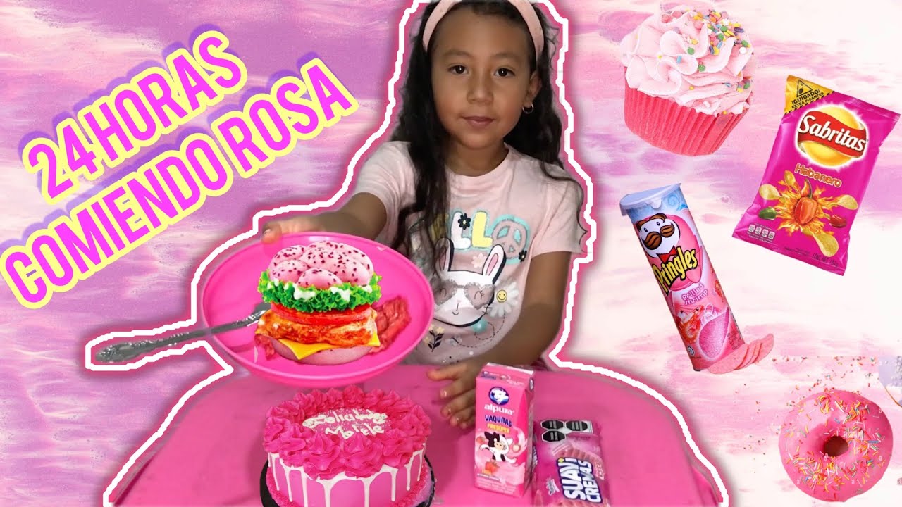 24 horas comiendo rosa// Reto - YouTube